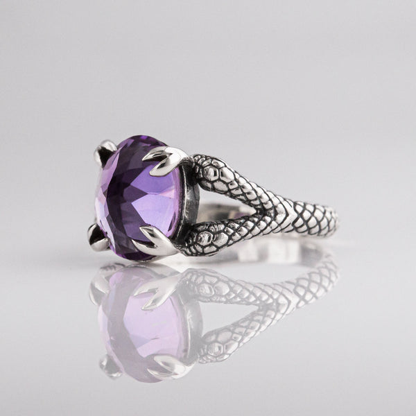 Amethyst Double Headed Snake Ring in Silver – Nick Von K