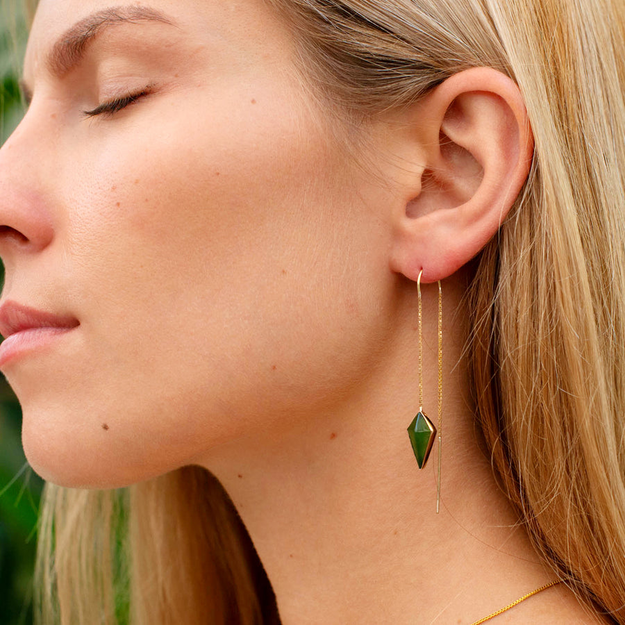 14 carat Gold Pounamu Pinnacle Chain Earrings – Nick Von K